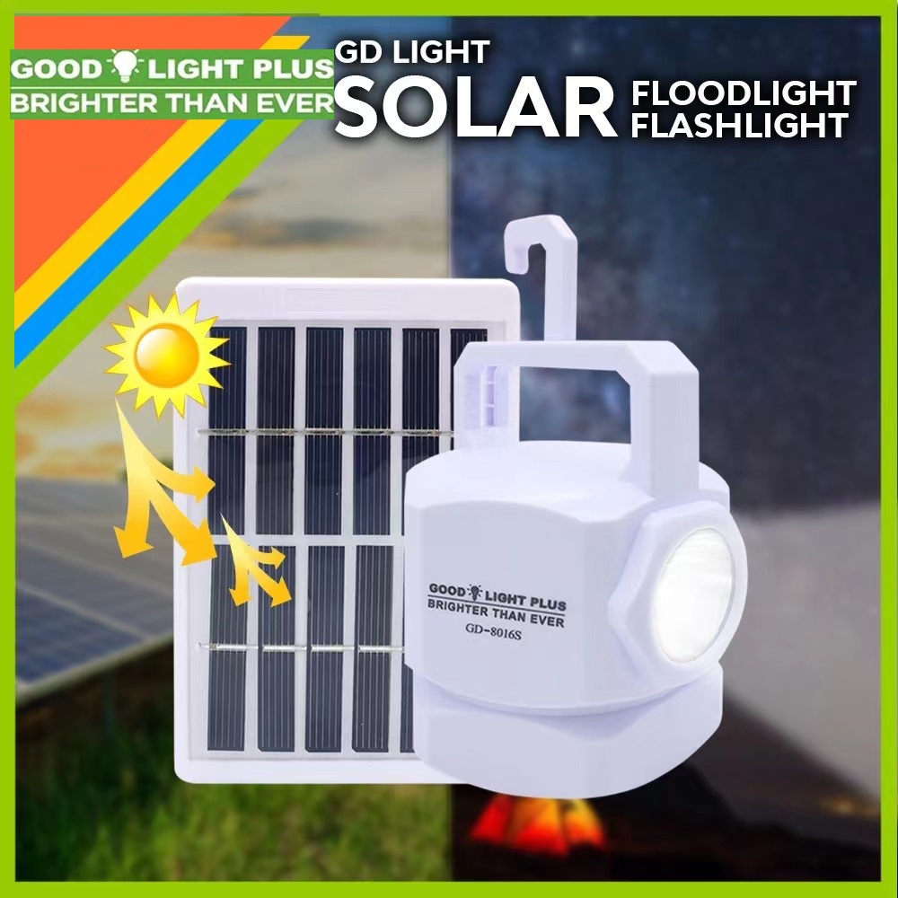 PinSan Rechargeable GD-8016S Solar LED Floodlight +Flashlight Portable Lighting System W/Solar ...