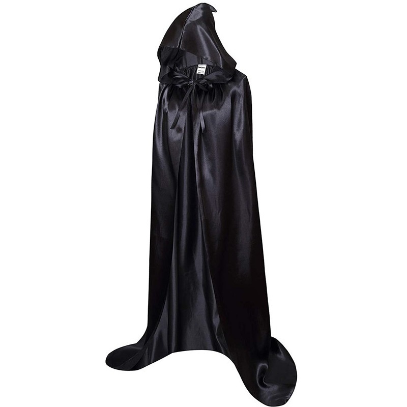 Gothic Adult Kid Black Long Hooded Cape Cloak Witch Grim Reaper Robe ...