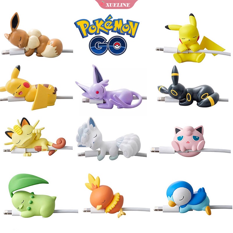 Anime Pokémon Figure USB Cable Bite Protector Pikachu Meowth Case Cord ...