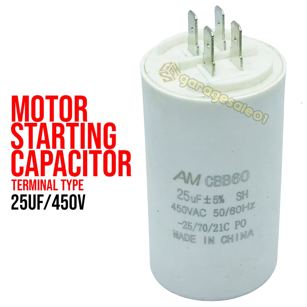 25UF/450V Motor Run Starting Capacitor Terminal Type Heavy Duty ...