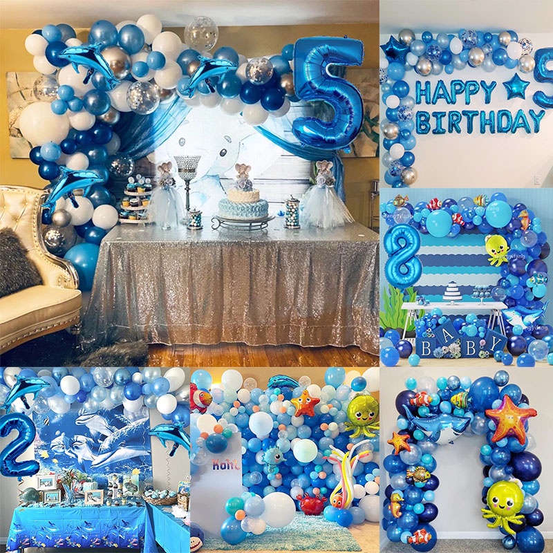 1set Blue Ocean Theme Balloon Garland Arch Set Underwater World Party ...