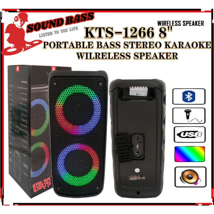 Kts-1266 8" Portable Wireless Bluetooth Karaoke Outdoor Rgb Party ...