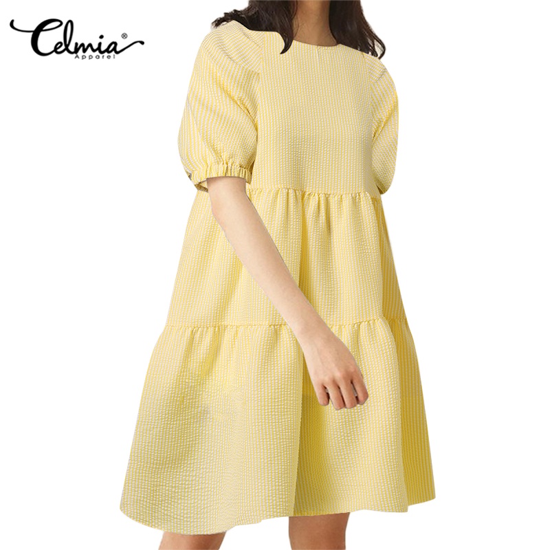 Celmia Summer Women Striped Mini Dress Puff Short Sleeve Party Casual ... Celmia Summer Women Striped Mini Dress Puff Short Sleeve Party Casual ...