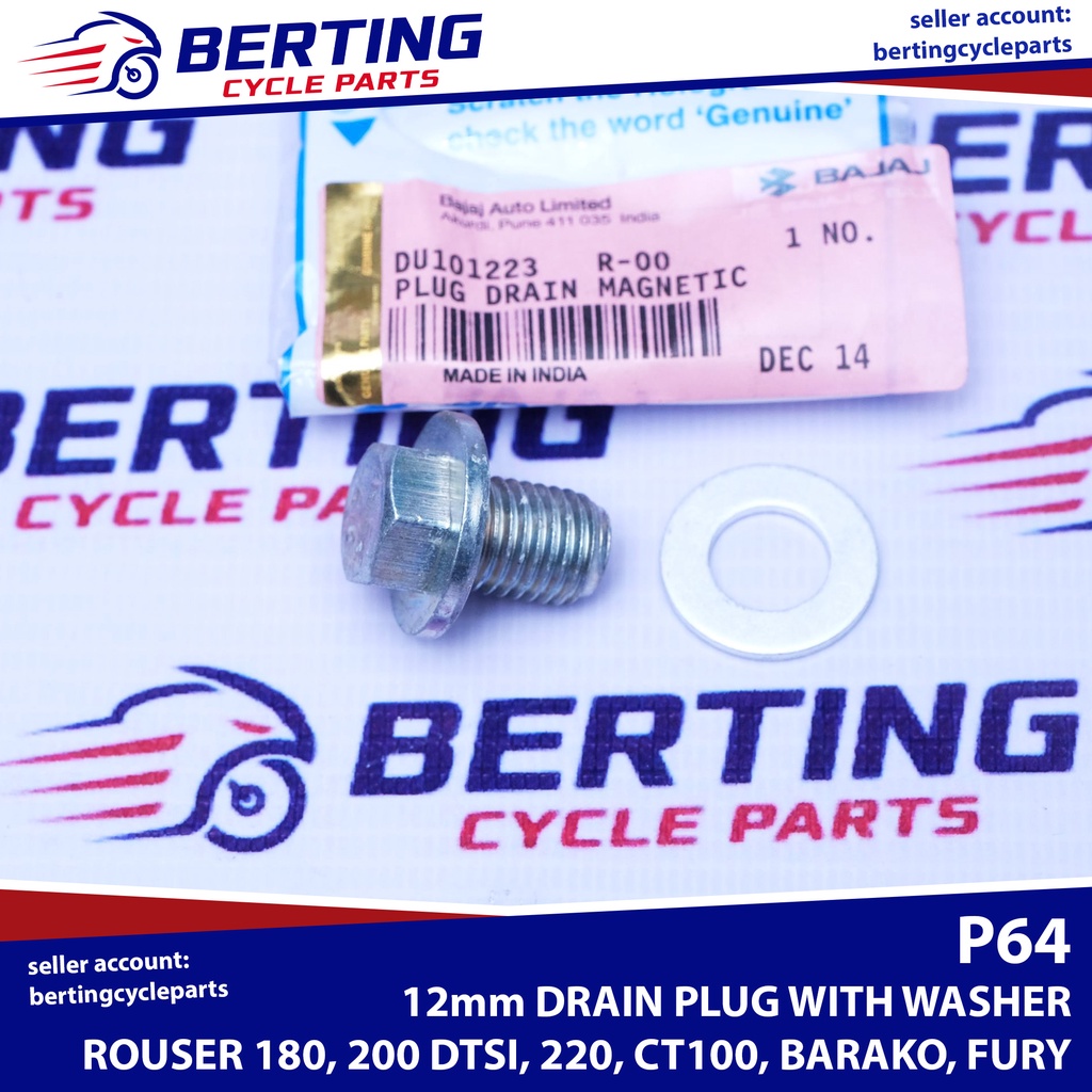 12mm DRAIN PLUG WITH WASHER Rouser 180 200 220 CT100 Barako Fury ...