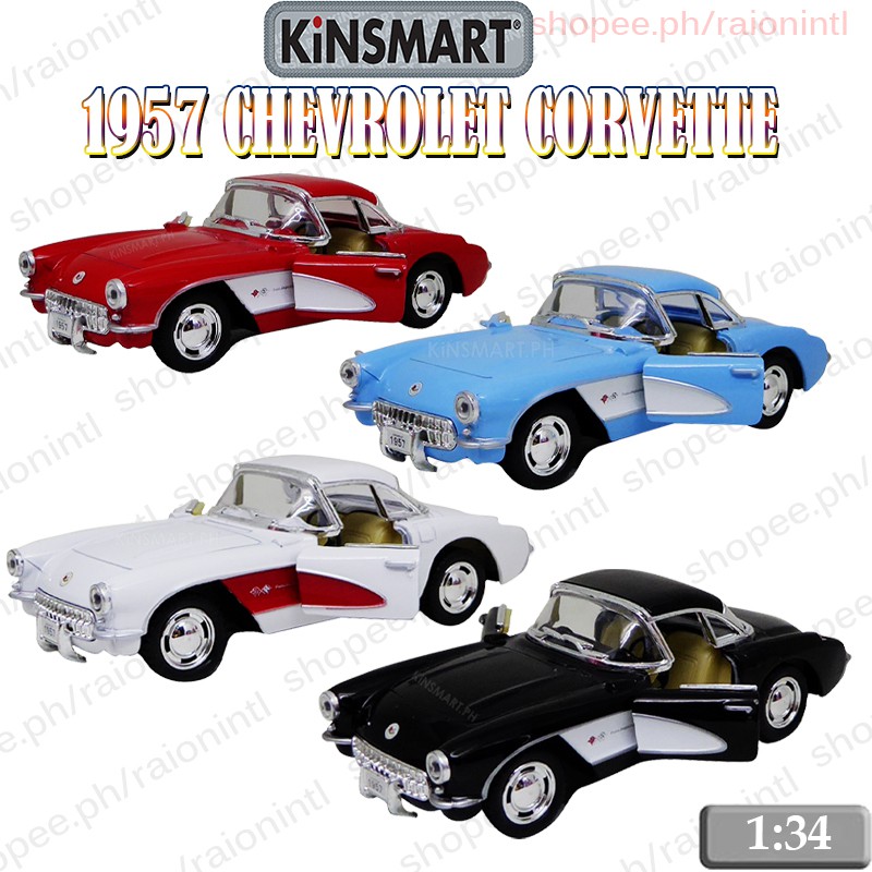 Kinsmart 1:34 1957 Chevrolet Corvette Diecast Collectibles Model Toy ...