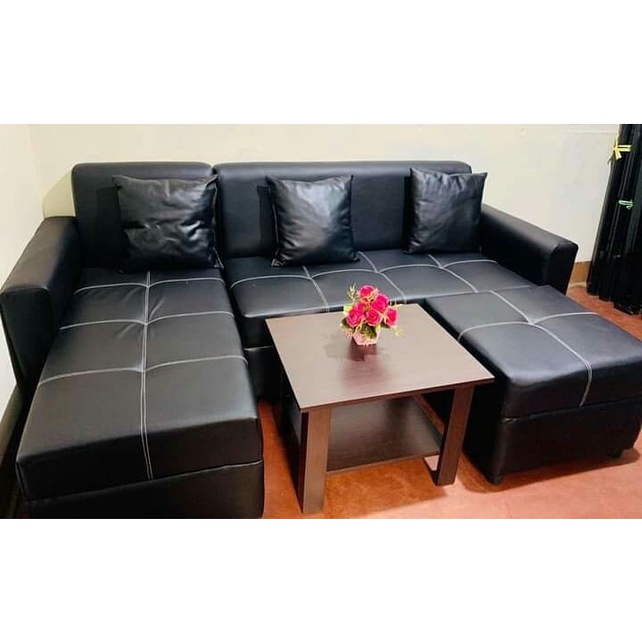 sala set L shape black leather with center table uratex foam presyo ₱8,500