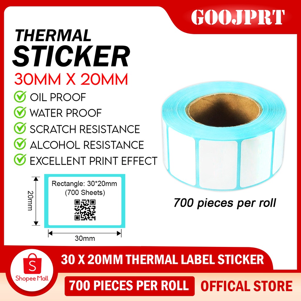 GOOJPRT 30x20mm Thermal Label Adhesive Sticker Paper 30mm X 20mm ...