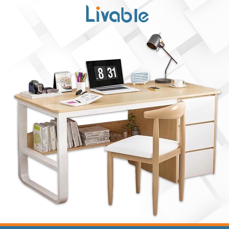 Steel and wood material simple modern desk computer desk study table ...