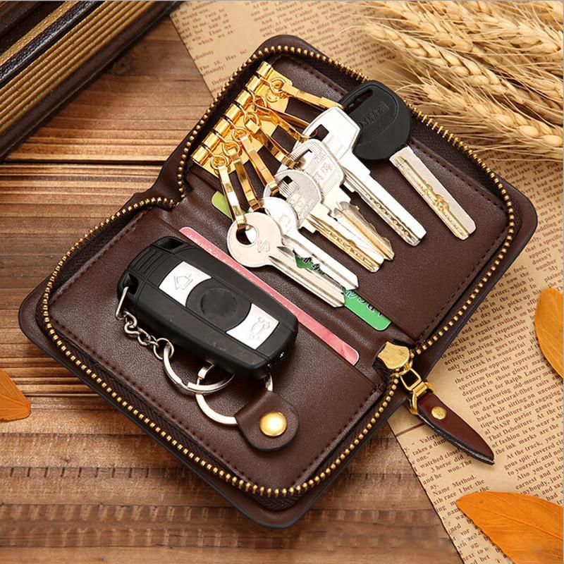 Leather Zipper Key Holder Bag Multifunction Coin Purse Card Package ...