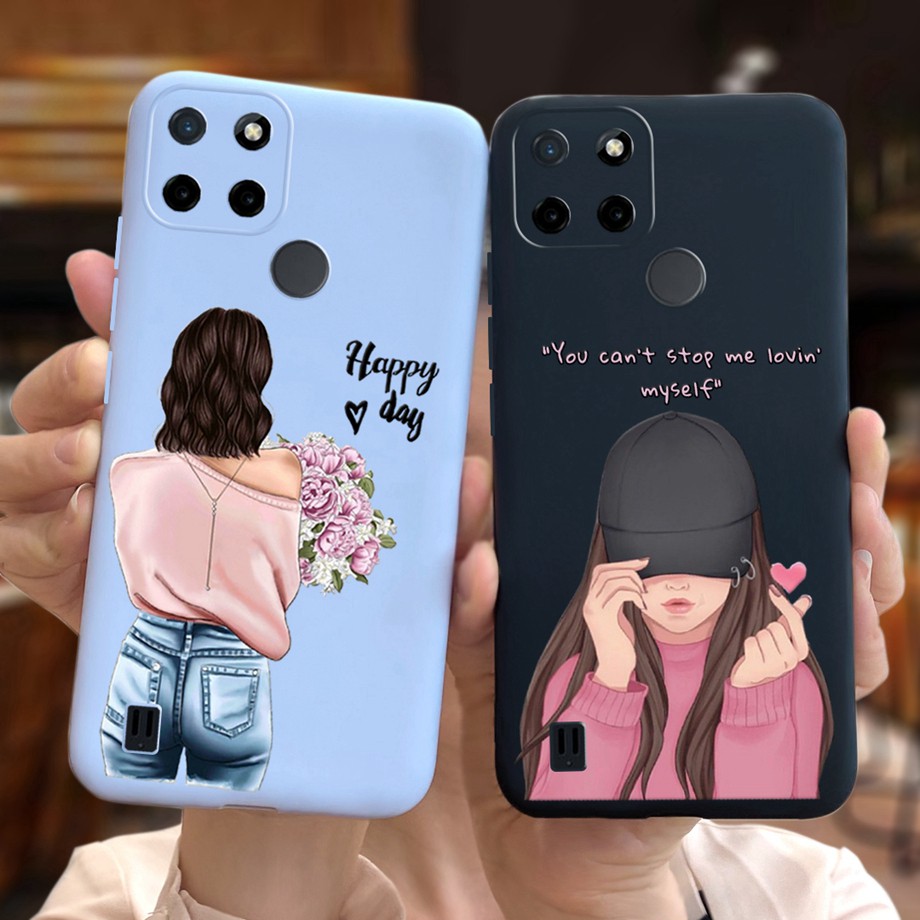 Realme C21Y C11 2021 Case Matte Love Heart Pattern Phone Cover Soft TPU ...