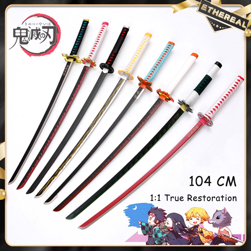 Demon Slayer Sword 104cm Wooden Tanjiro Giyu Zenitsu Giyu Japanese ...