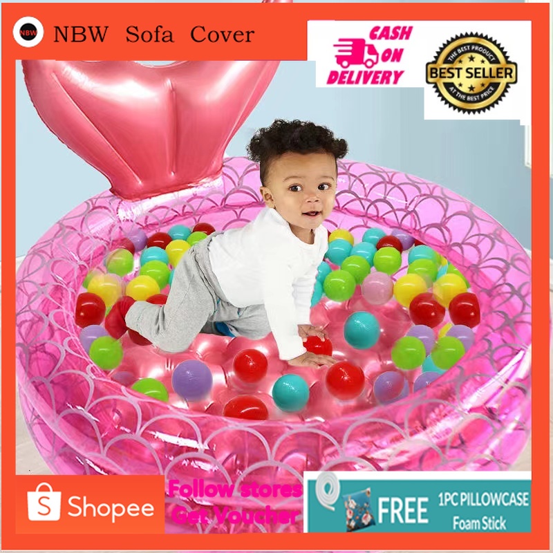 Practical Pink Mermaid Tail Inflatable Pool for Kids Swimming 120cm ...