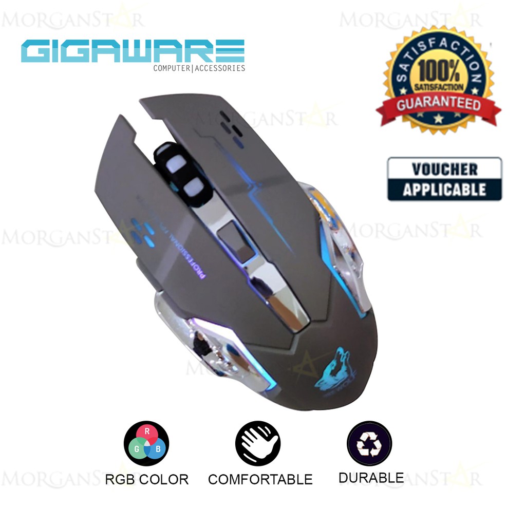 Gigaware Wolf X8 6 Buttons RGB Back-light Wireless Charging Gaming ...