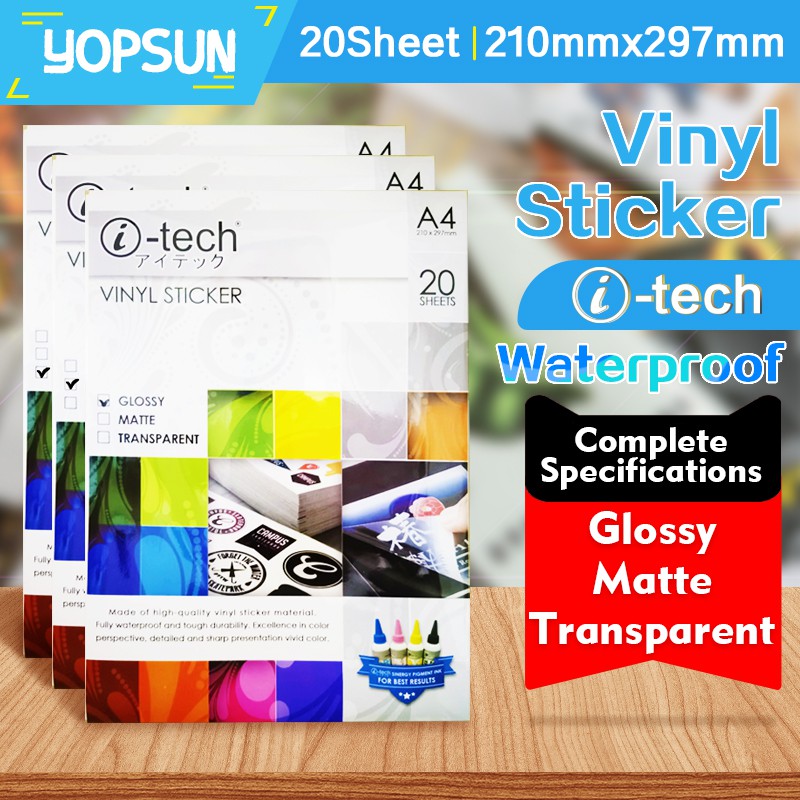Waterproof Vinyl Sticker Matte / Glossy / Transparent 20Sheets A4 ITech Brand | Shopee Philippines