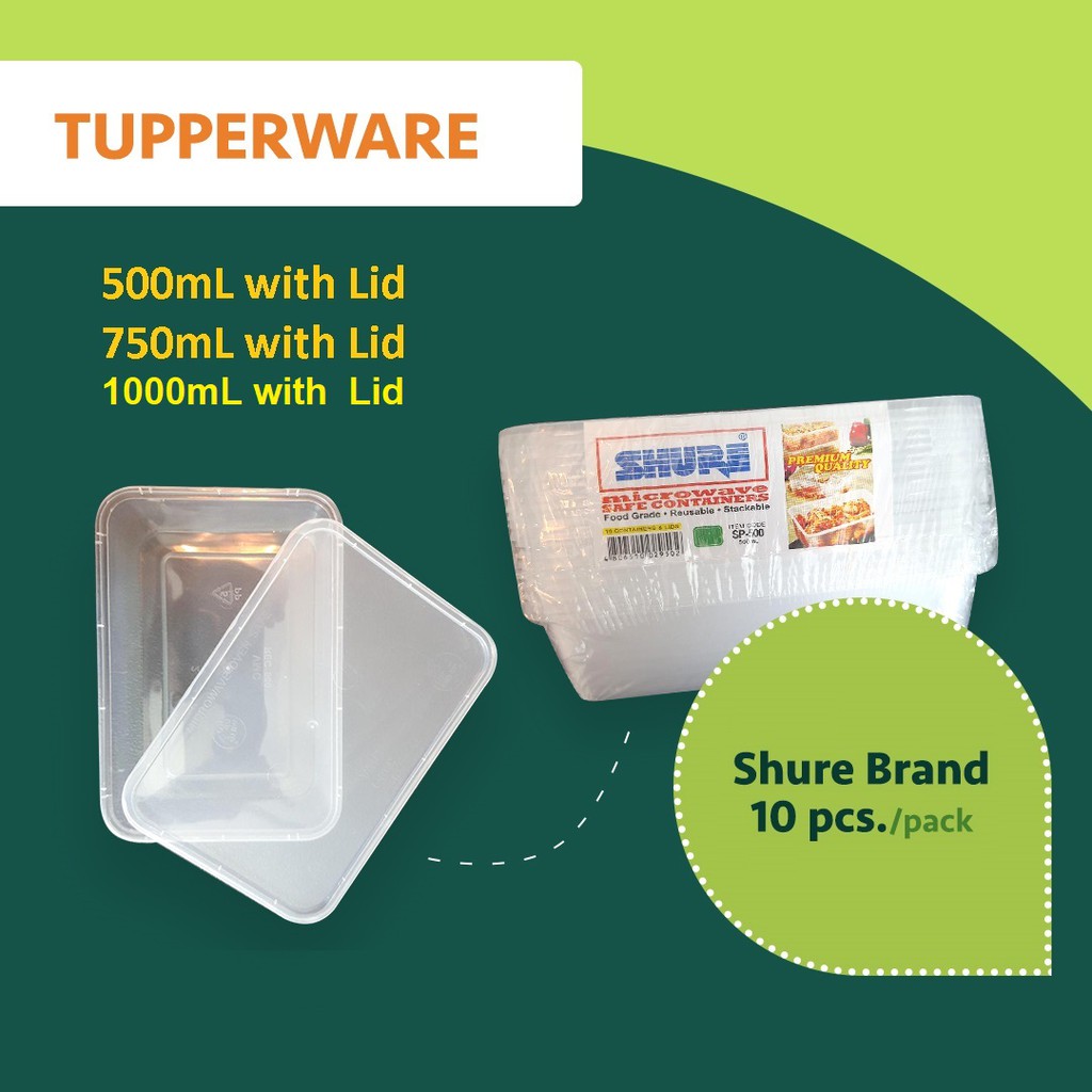Disposable Microwavable Rectangle Tupperware with Lid (10 pcs ...