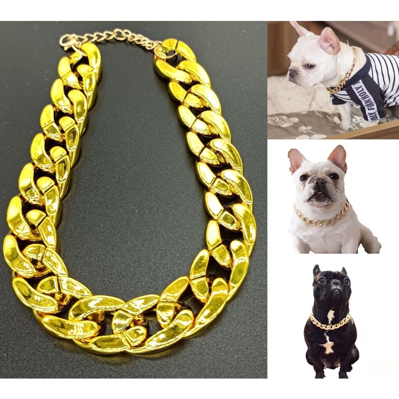 Pet Necklace Thick Gold Chain Plated Plastic Adjustable Dog Collar For ...