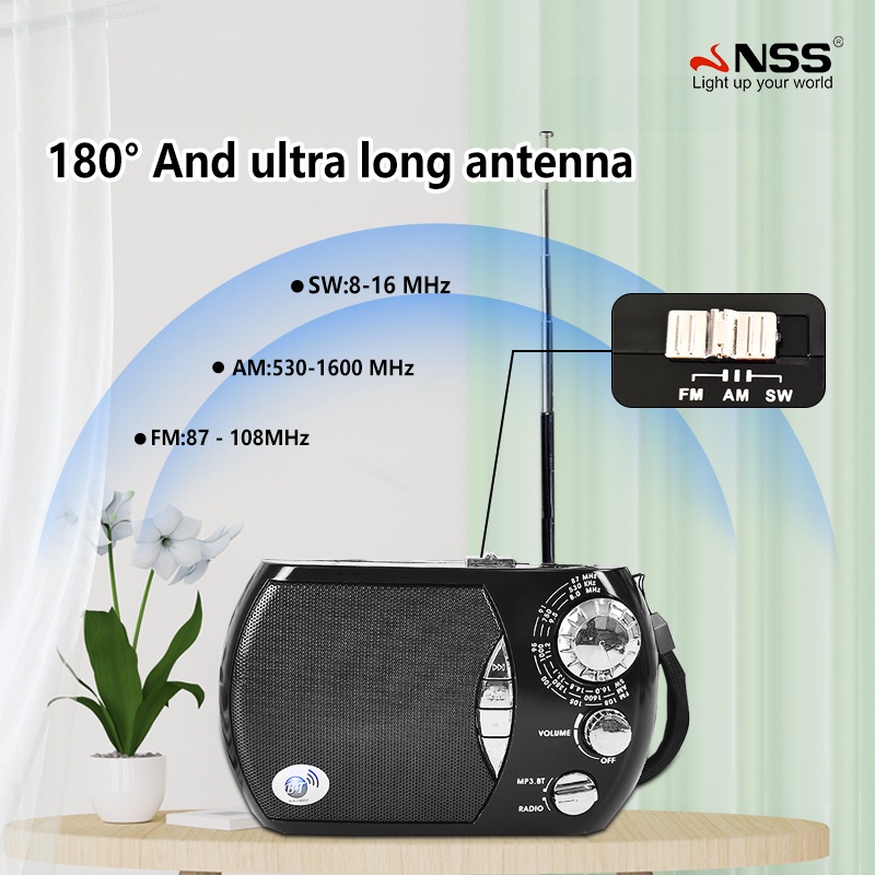 NSS AM/FM/SW 3 Band Radio with Headphone Jack Built-in Lithium Battery ...
