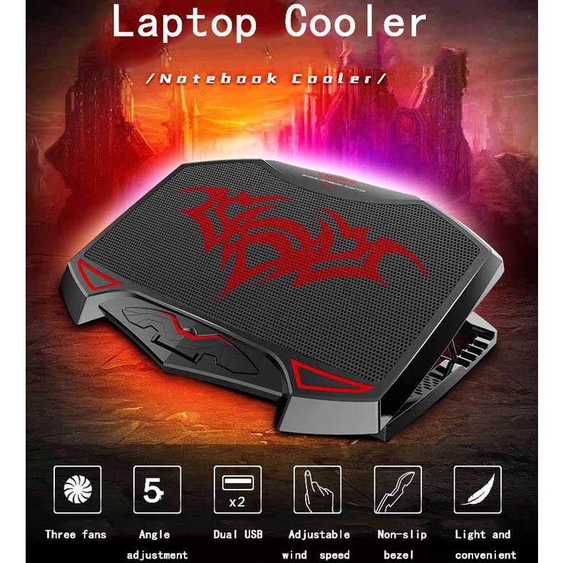 3FAN High Speed Fan Notebook Cooler With LED Silent Adjustable Laptop ...