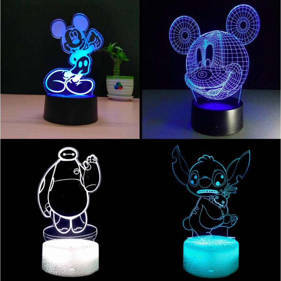 DISNEY CHARACTERS Designs Acrylic 3D Illusion LED Night Lamp | Shopee ...