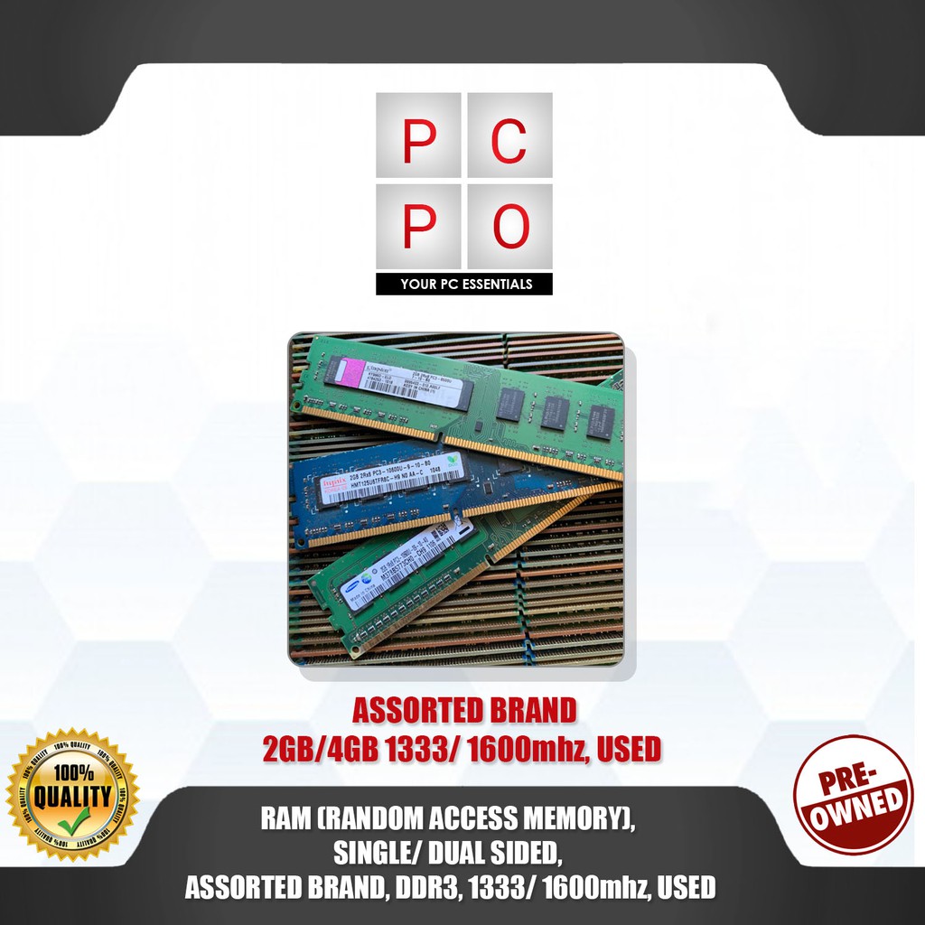 RAM (RANDOM ACCESS MEMORY), SINGLE/ DUAL SIDED, ASSORTED BRAND, DDR3 ...