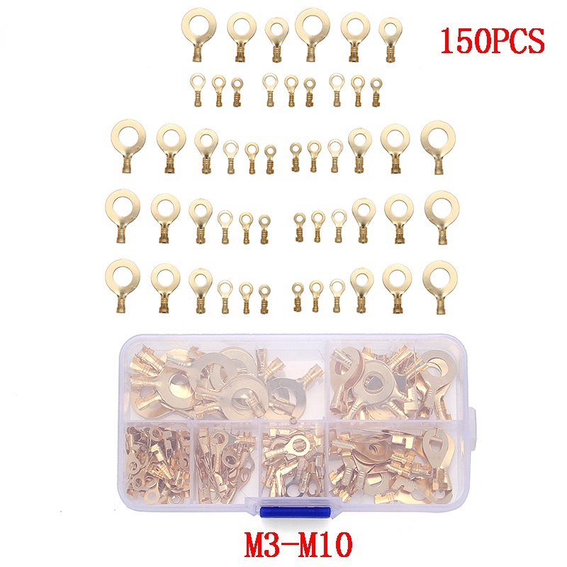 150PCS Ring Lugs Ring Eyes Copper Battery Cable Connector Terminal ...