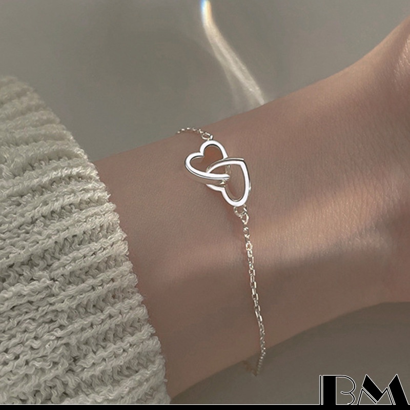Fashion Double Heart Silver Plated Interlocking Petite Heart Bracelet ...