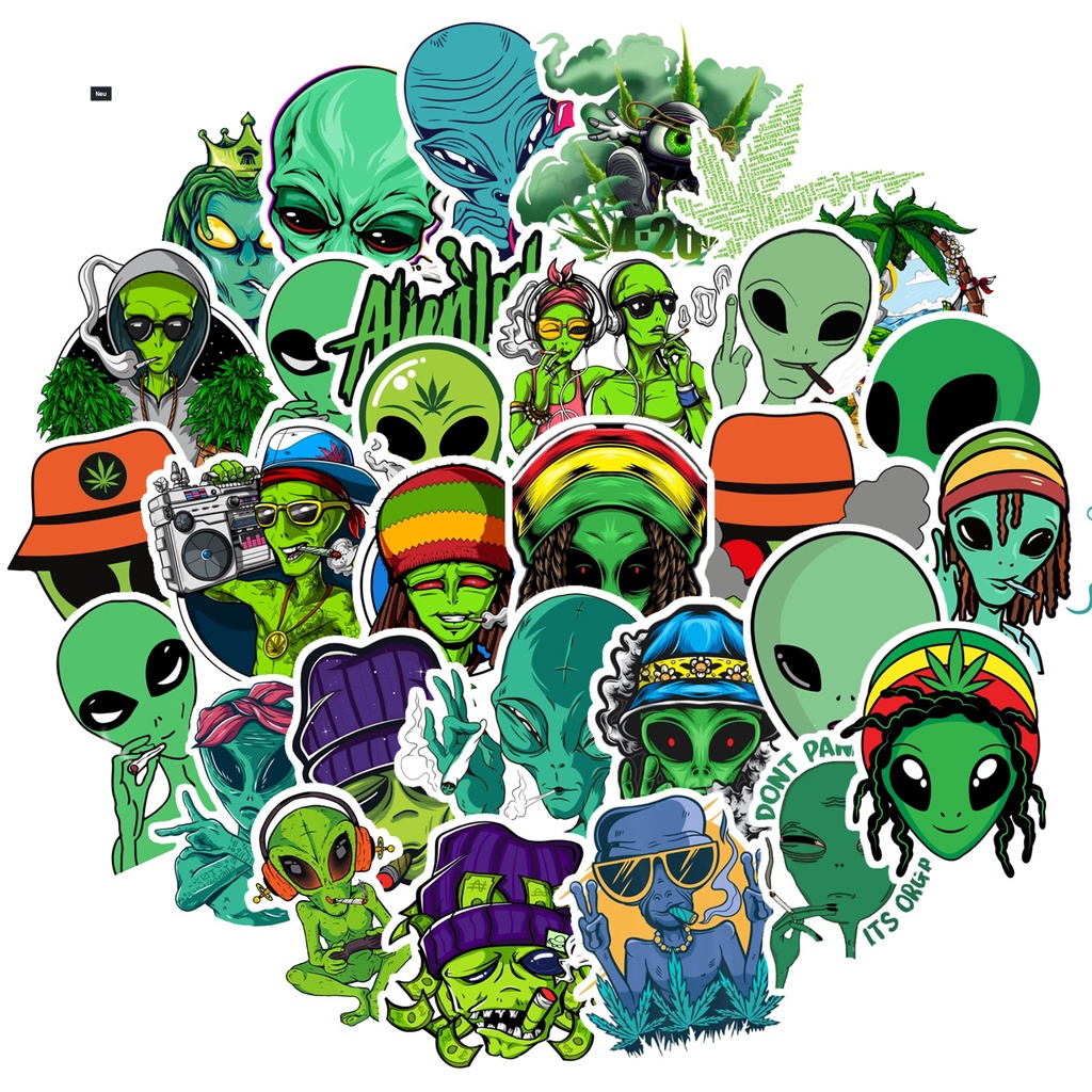 Green Alien Smoking Weed Journal Sticker Pack (30pcs) | Shopee Philippines