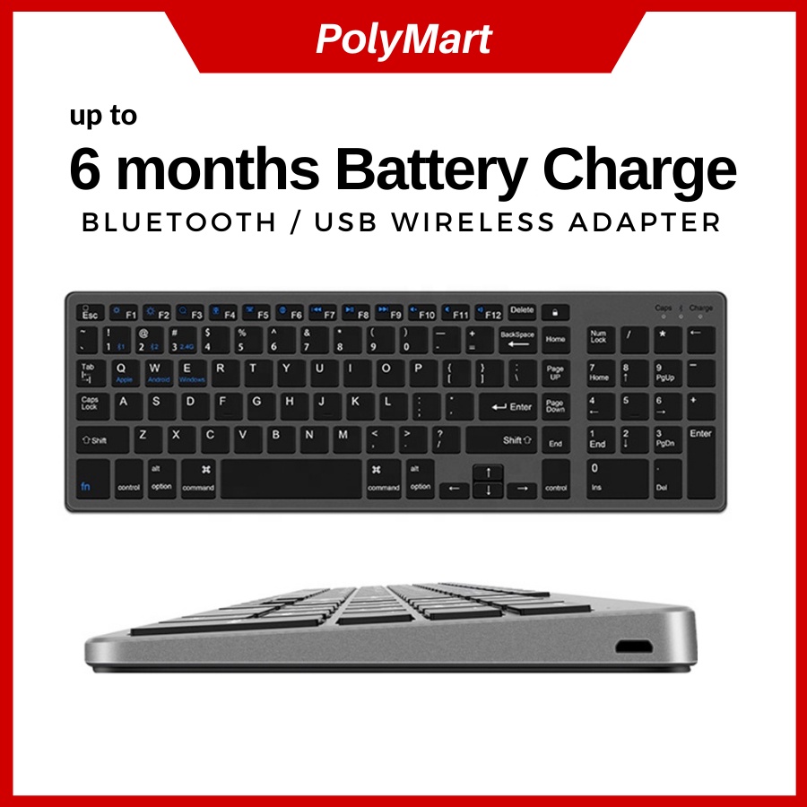 Dual Mode Full Wireless Keyboard Rechargeable MacOS Windows Slim Thin ...