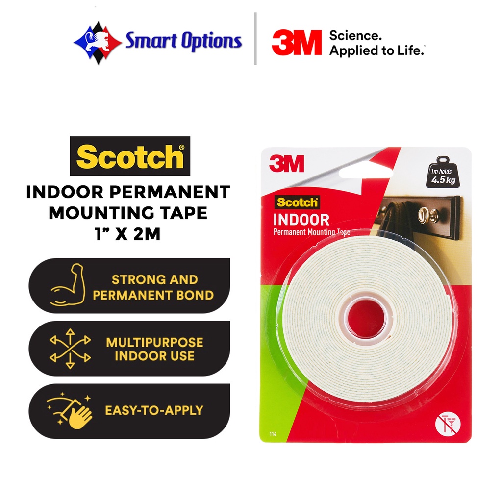 3M SCOTCH INDOOR MOUNTING TAPE CAT114 1"X2M | Shopee Philippines
