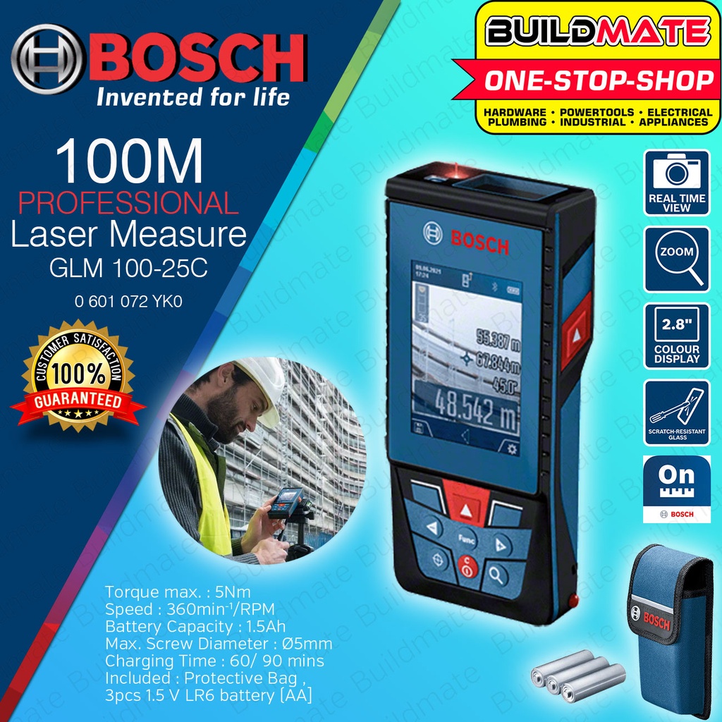 BOSCH 100M Laser Measure Color Display Bluetooth Connection W/ Camera ...