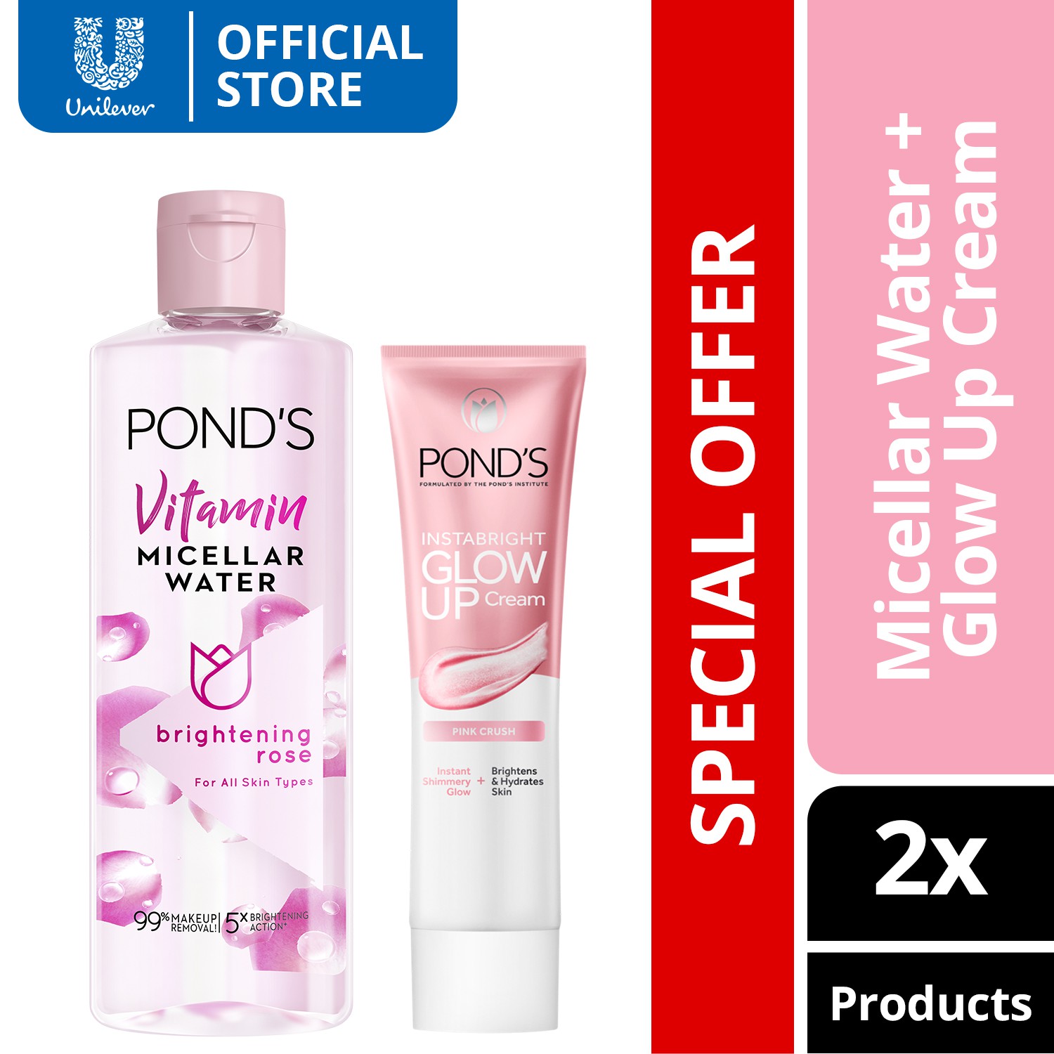 POND'S CLEANSE AND CARE DUO - PINK CRUSH GLOW UP CREAM + ROSE MICELLAR ...