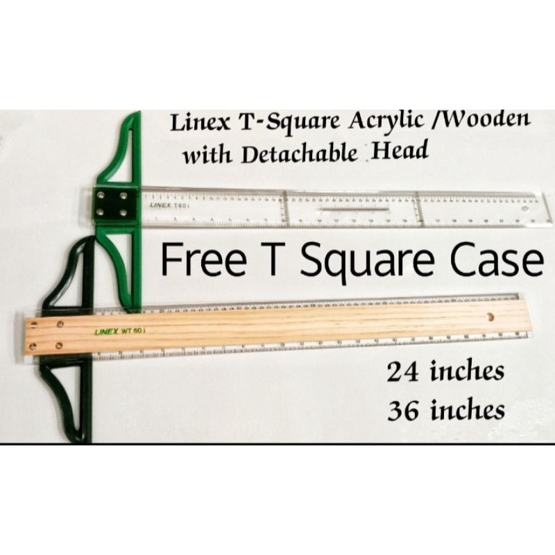 Linex T-Square with Detachable Head , Acrylic/Wooden 24 inches and 36 ...