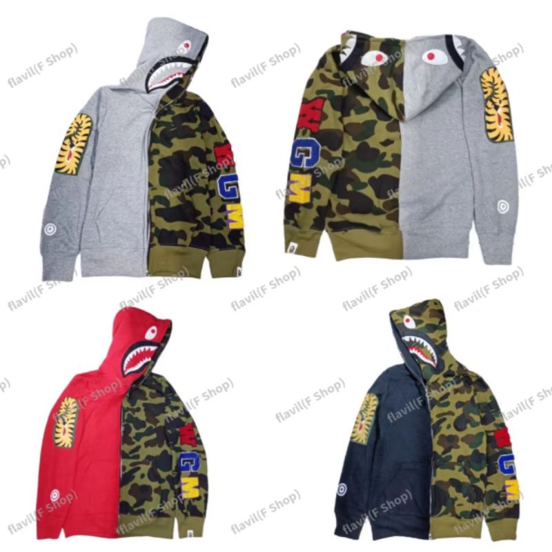 Bape Shark Jacket Hoodie Bape Shark Half Camouflage Jacket | Shopee ...
