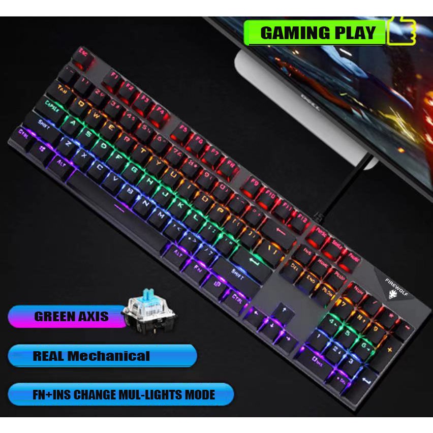 ME Real Mechanical Keyboard Gaming Colorful Backlit 104 keys K300 ...