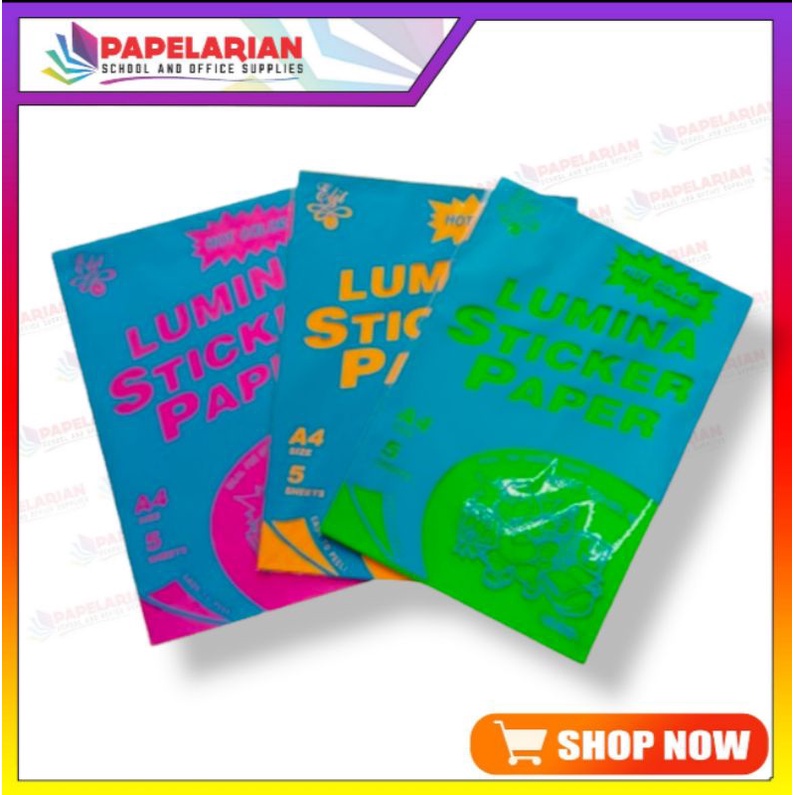 STICKER PAPER LUMINA HOT COLORS A4 SIZE 5'S | Shopee Philippines