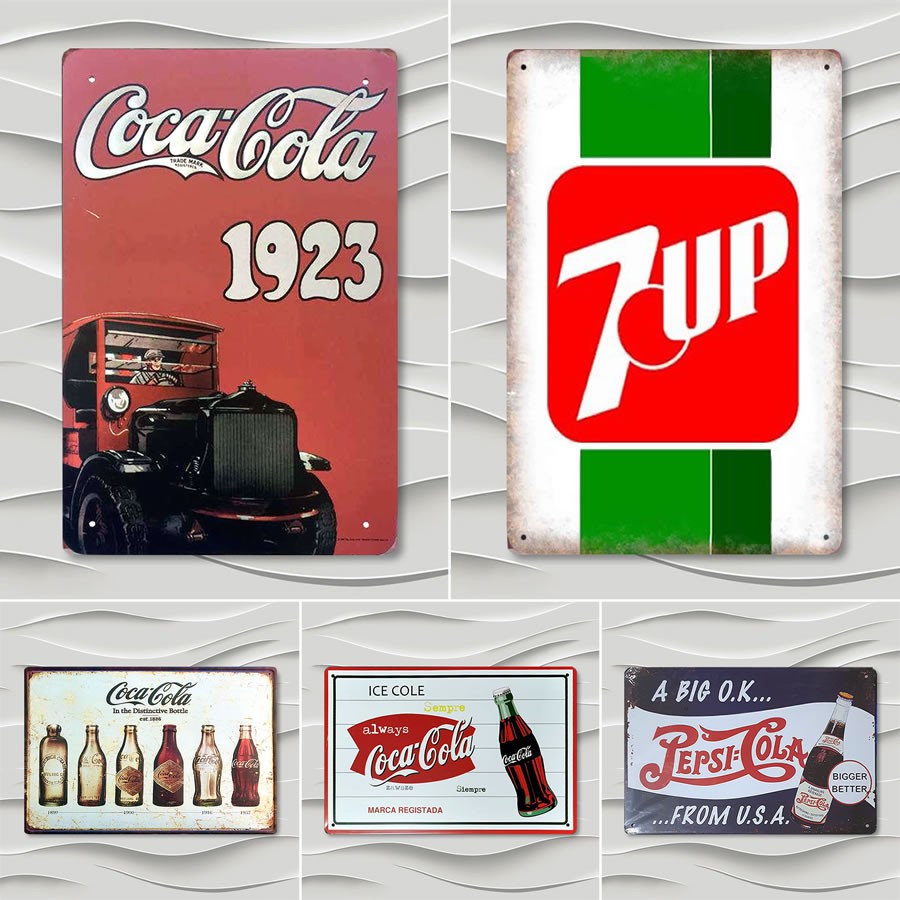 COCA COLA, PEPSI, 7UP & etc. Rustic Vintage Metal Tin Plate Wall Decor ...