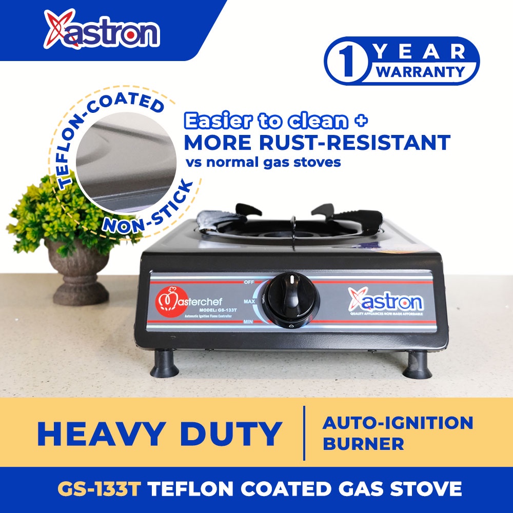 Astron GS-133T Teflon-Coated Single Burner Gas Stove | Heavy Duty | Non ...