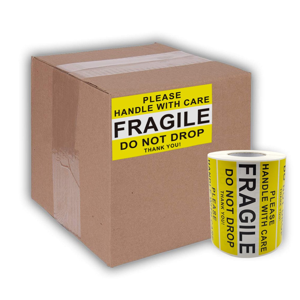 2.5*4INCH Yellow Color Printing Packaging Box Fragile Stickers Labels ...