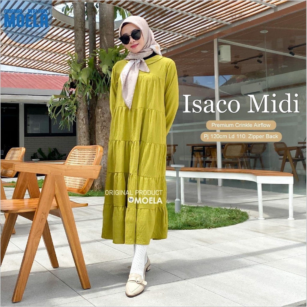 Isaco MIDI dress premium crinkle airflow PJ 120 Chest Width 110 Zipper ...