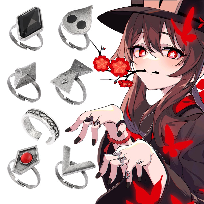 Genshin Impact Hutao Cosplay Rings 7pcs/set Adjustable Metal Finger ...