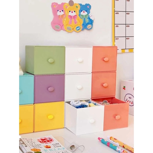 Mini Storage Cube Box Drawer Type Stackable Plastic Desktop Square ...