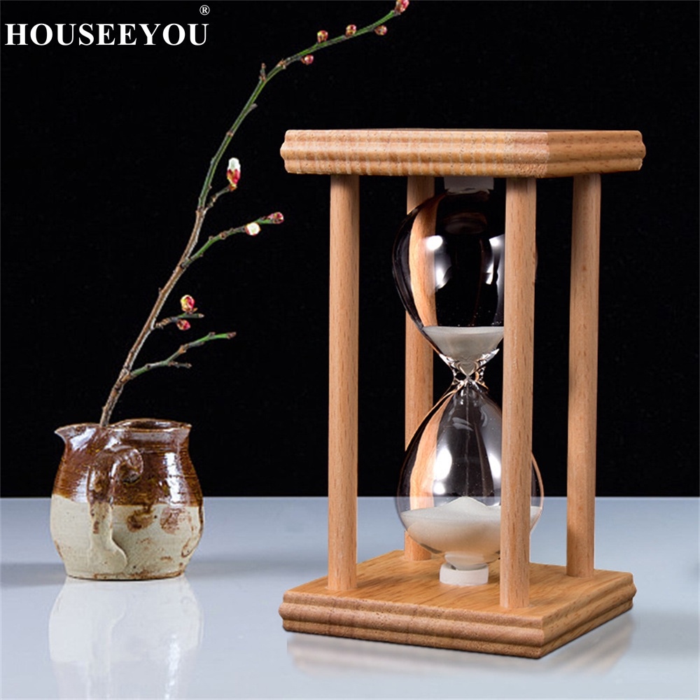 60 Minutes Hourglass Timer Square Solid Wood Hourglass Sand Timer Home ...