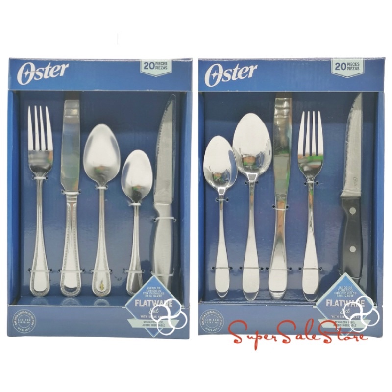 Oster 20 Piece Stainless Steel Flatware Set with Steak Knife Set ...