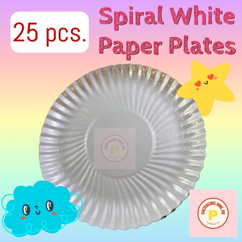 [25 pcs.] Paper Plates - Spiral White Laminated | Party | Disposable ...