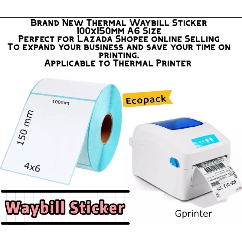 Shopee WAYBILL STICKER 100mmx150mm A6 SIZE Roll 500 PCS/Roll blue back ...