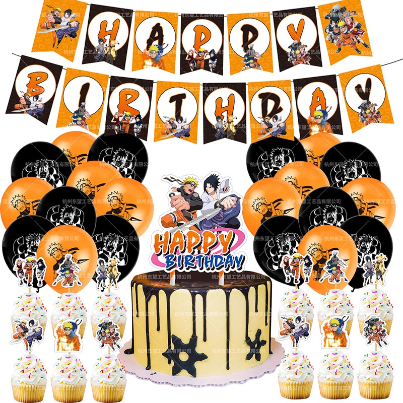 48pcs/set Uzumaki Naruto Balloons Anime Uchiha Sasuke Birthday Banner ...