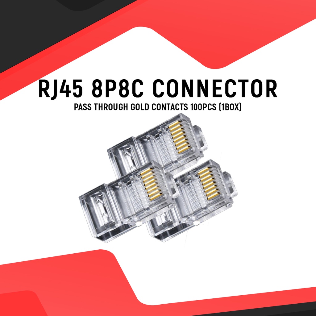 RJ45 8P8C Connector Pass Through Gold Contacts 100pcs (1box) | Shopee ...