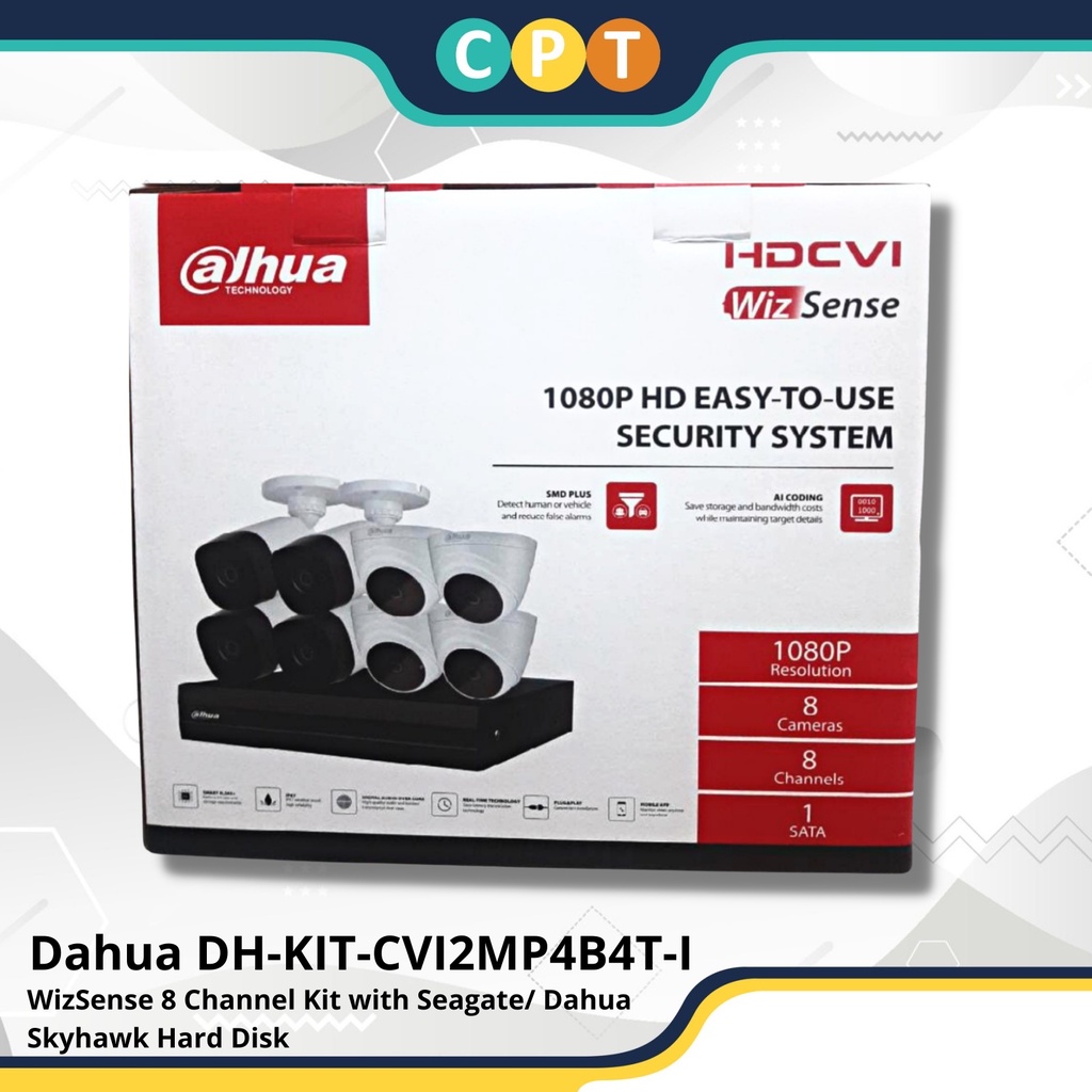 Dahua DH-KIT-CVI2MP4B4T-I WizSense 8 Channel Kit with Seagate/ Dahua Skyhawk Hard Disk | Shopee ...
