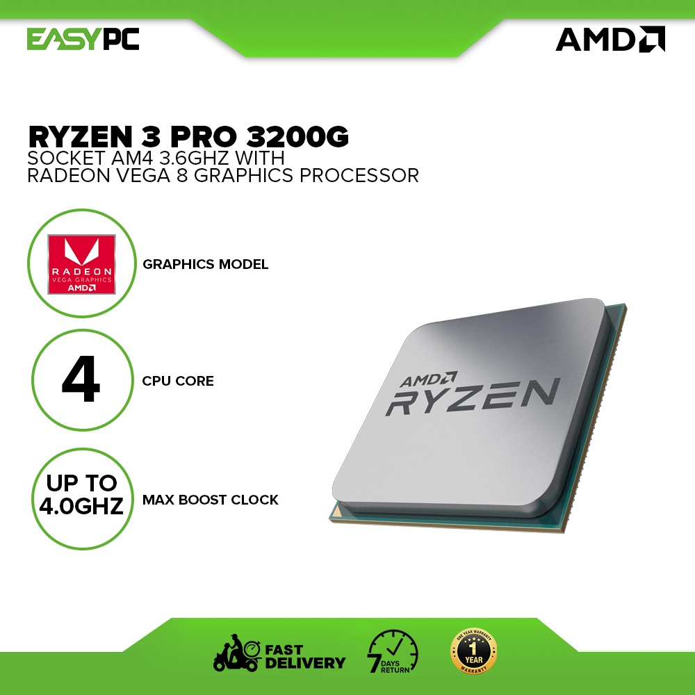 AMD Ryzen 3 PRO 3200g Socket Am4 3.6GHz, 4 CPU Cores, Up to 4.0GHz ...