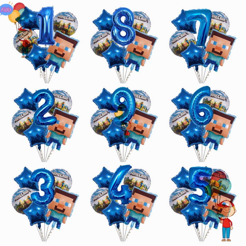 7pcs Minecraft Pixel Wars Foil Balloons Happy Birthday Decoration Steve ...